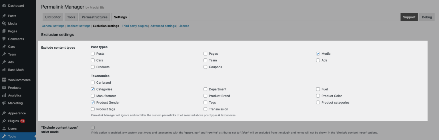 Exclusion settings | Permalink Manager Pro